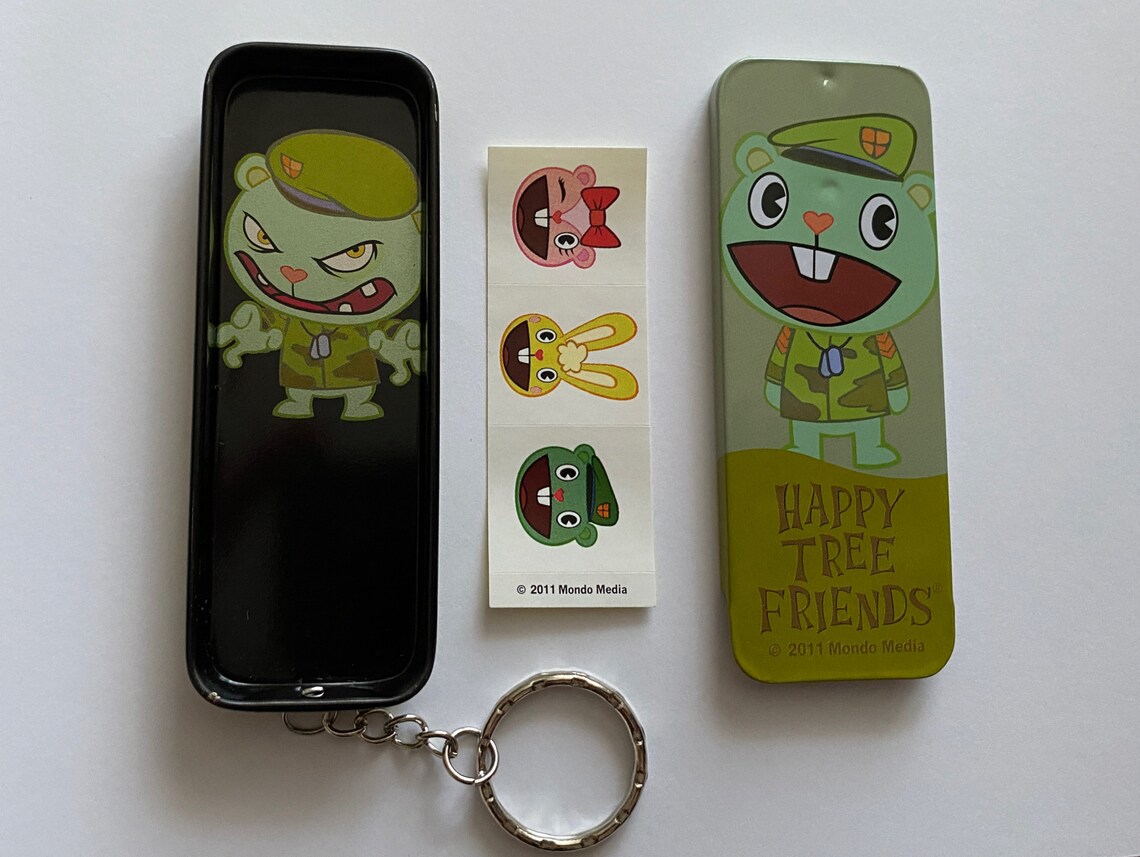 Flippy Happy Tree Friends Sticker Sliding Tin Case Storage Keychain ...