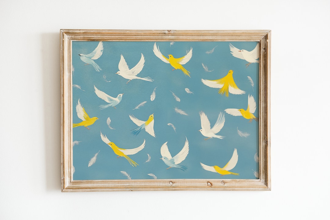 Blue Birds Abstract Painting | Girl Apartment Art | Printable Wall ...