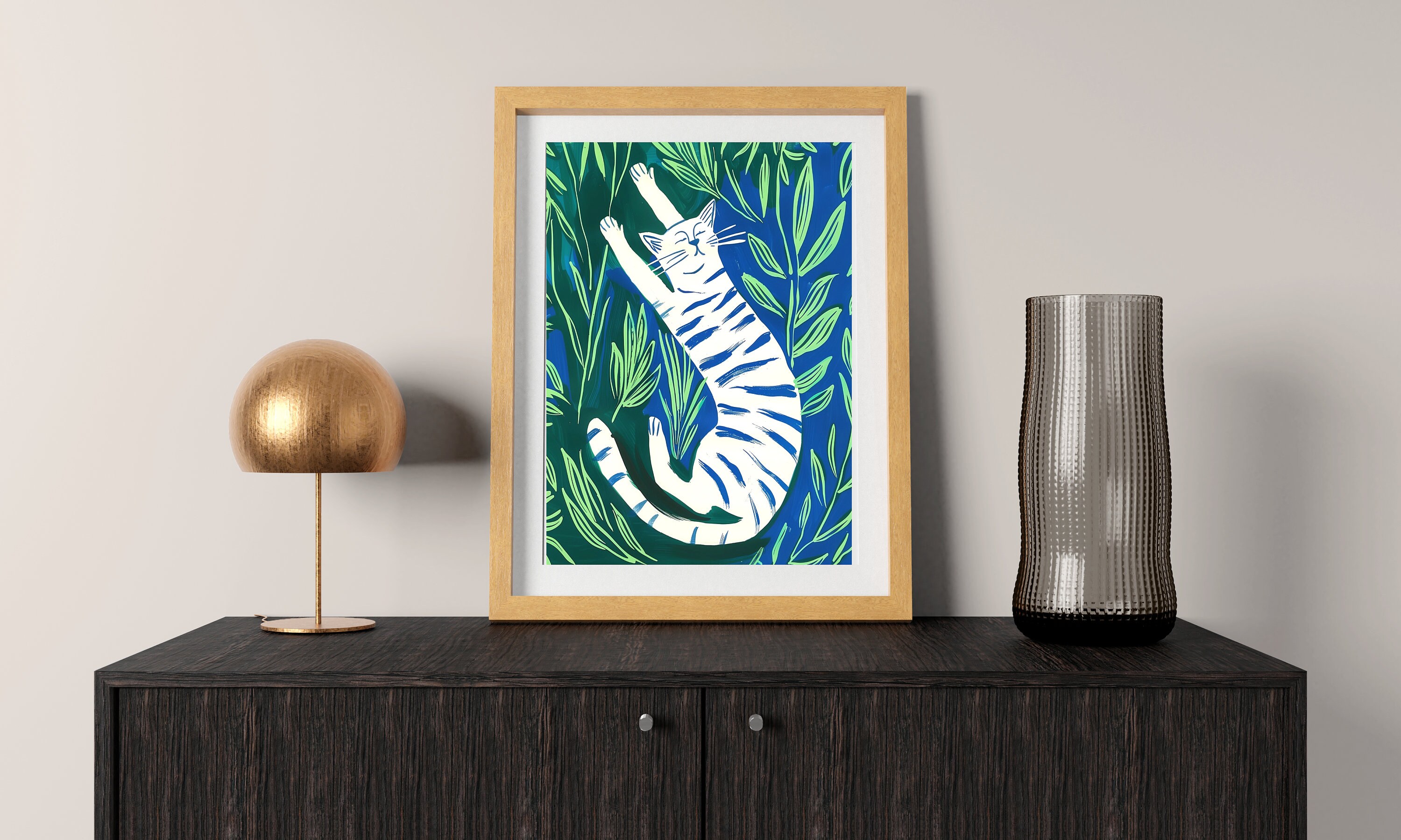Blue Cat Art Print PRINTABLE ART POSTER Downloadable Print Abstract Cat ...