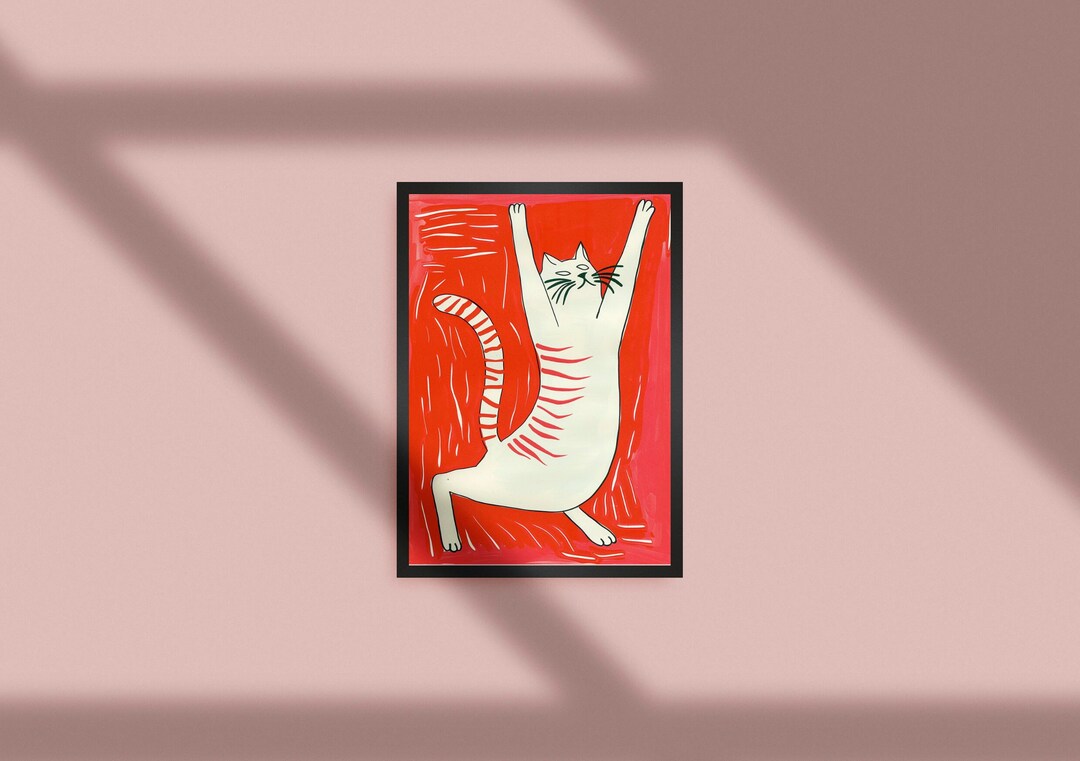 Red Cat Art Print | PRINTABLE ART POSTER | Cat Poster | Abstract Pop ...
