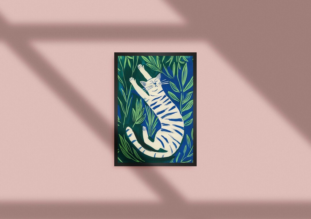 Blue Cat Art Print PRINTABLE ART POSTER Downloadable Print Abstract Cat ...