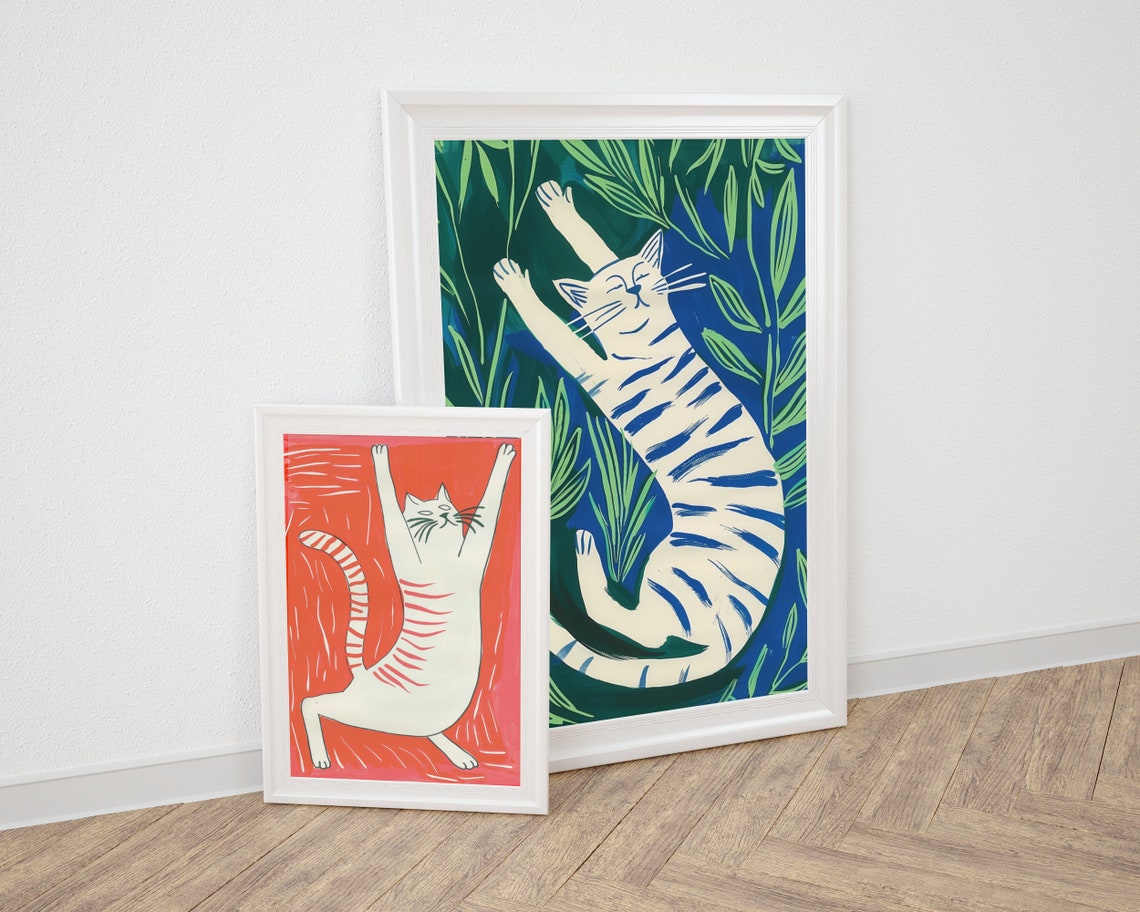 Blue Cat Art Print PRINTABLE ART POSTER Downloadable Print Abstract Cat ...