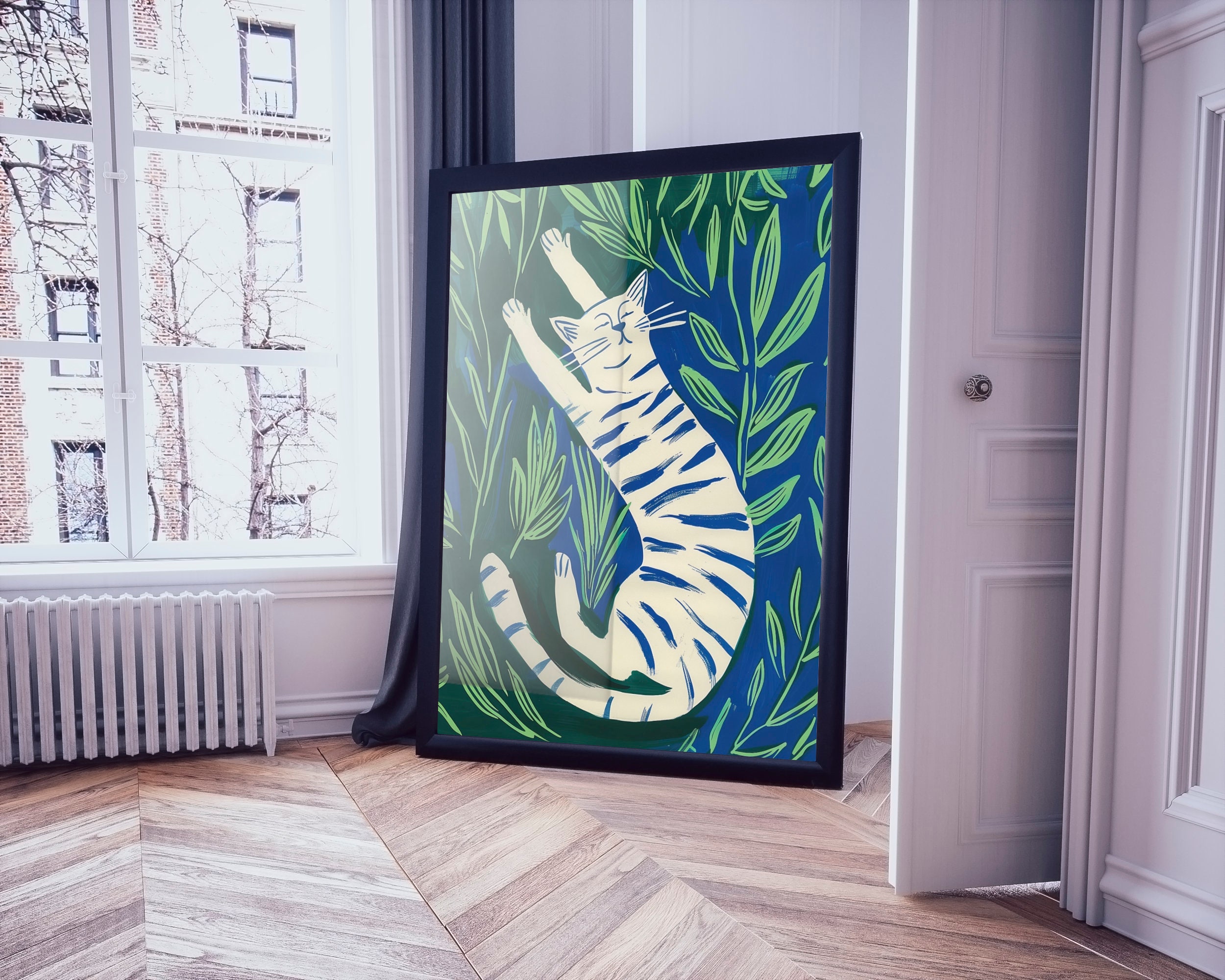 Blue Cat Art Print PRINTABLE ART POSTER Downloadable Print Abstract Cat ...