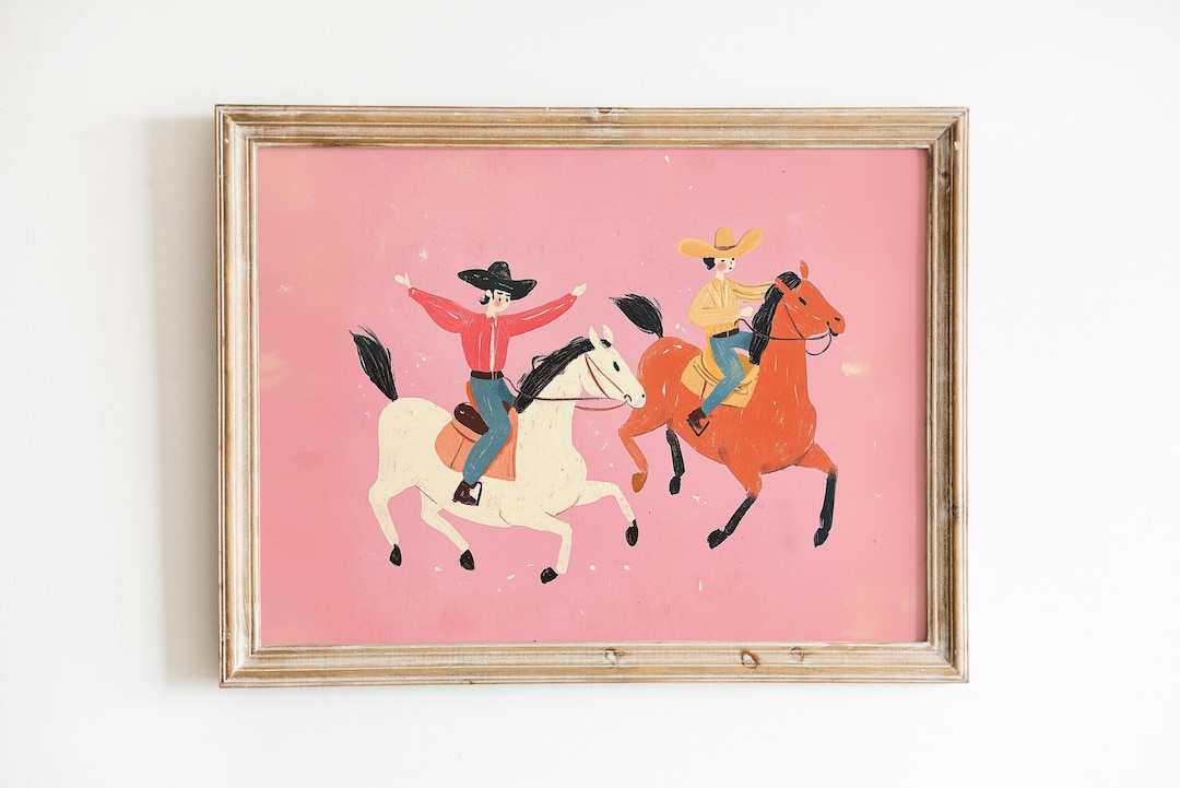 Pink Playful Cowboys Print | Printable Wall Art | Rodeo Dorm Decor ...