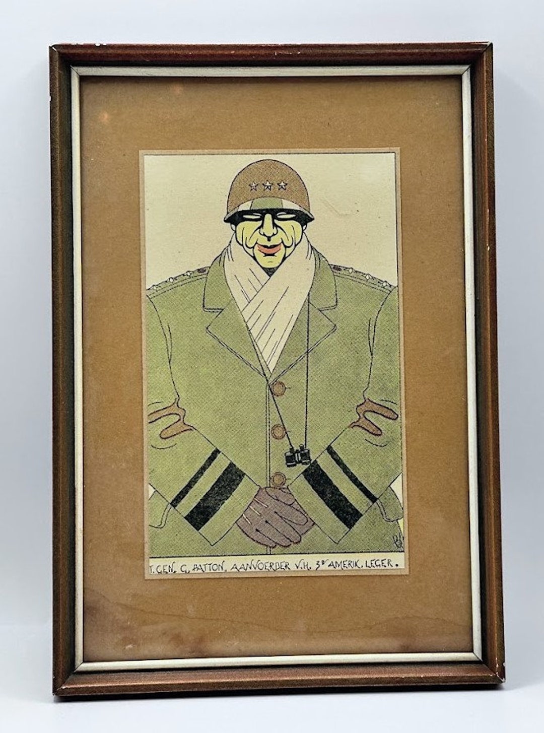 WWII Memorabilia Framed Dutch Cartoon of General Patton - Etsy