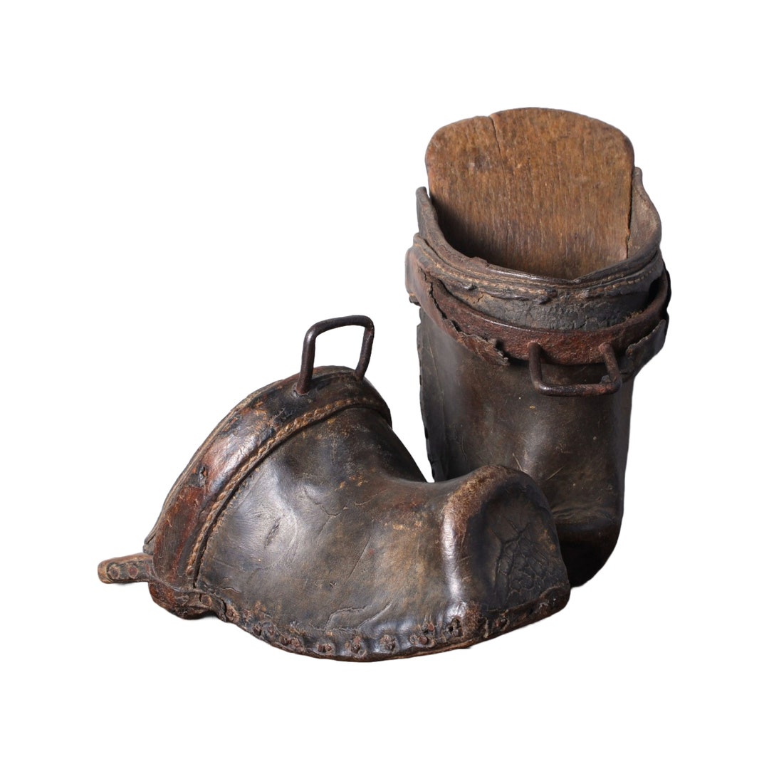 Antique Spanish Castilian Stirrups Circa 1850, Wood, Leather & Metal ...