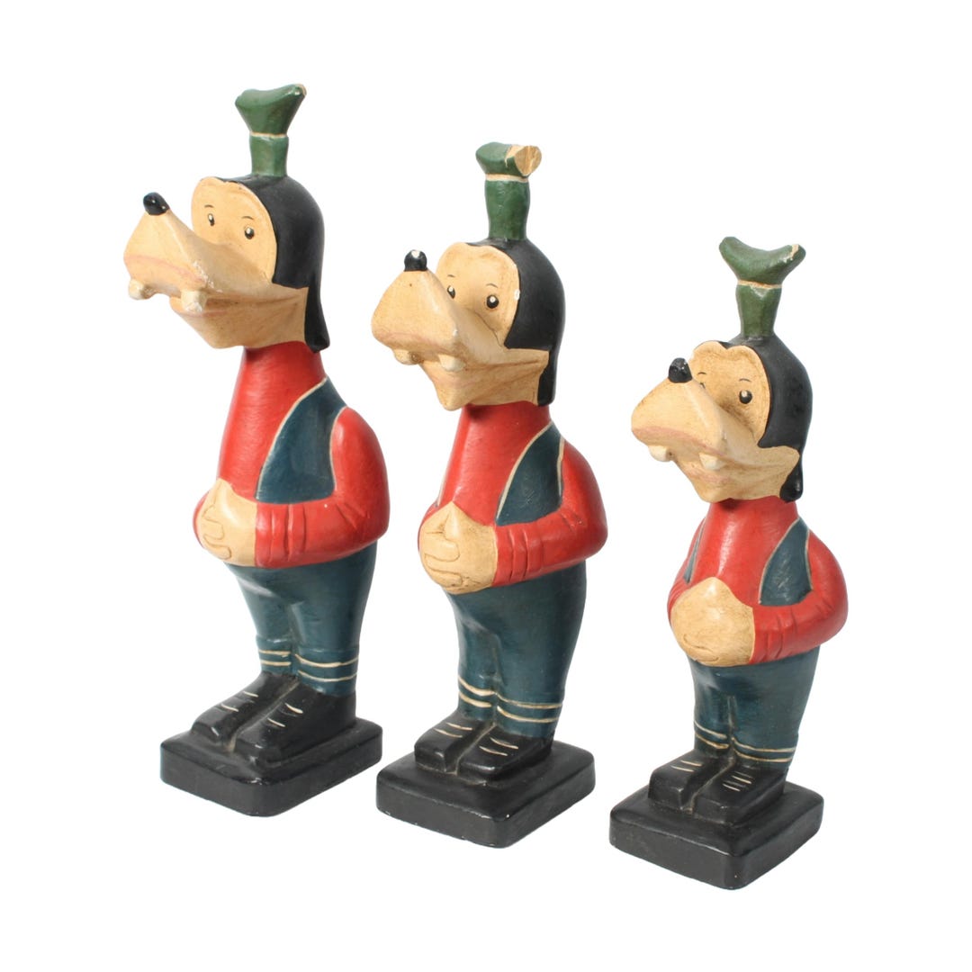Set of Three Wooden Goofy Figurines Walt Disney Collectibles 25.5 Cm ...