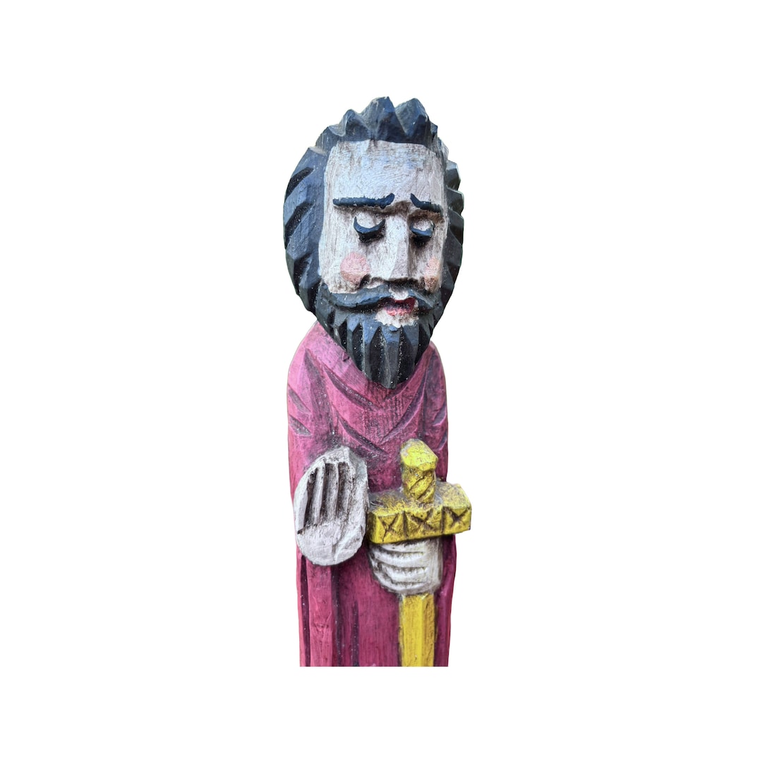 Beautiful Antique Wooden Statue of Saint Matthias With Sword - Free ...