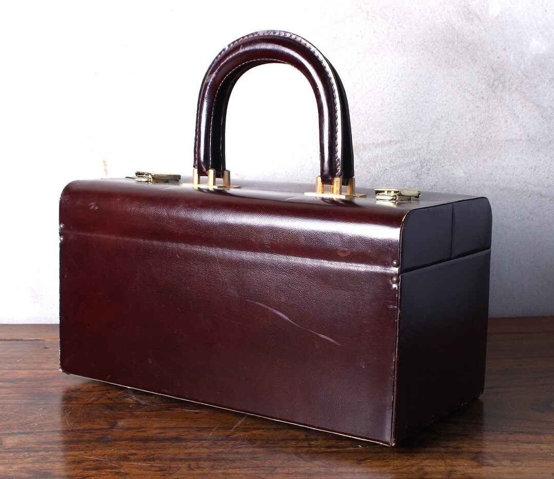 Vintage French Leather Box Shaped Handbag Red Brown Leather 70s Free ...