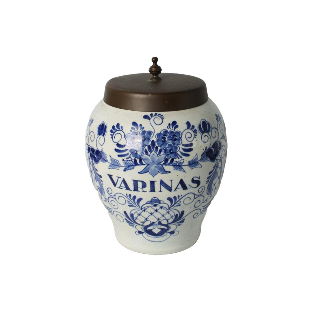 Antique Tobacco Jar VARINAS | Oldenkott Weesp Aº 1760 | Delft Blue ...