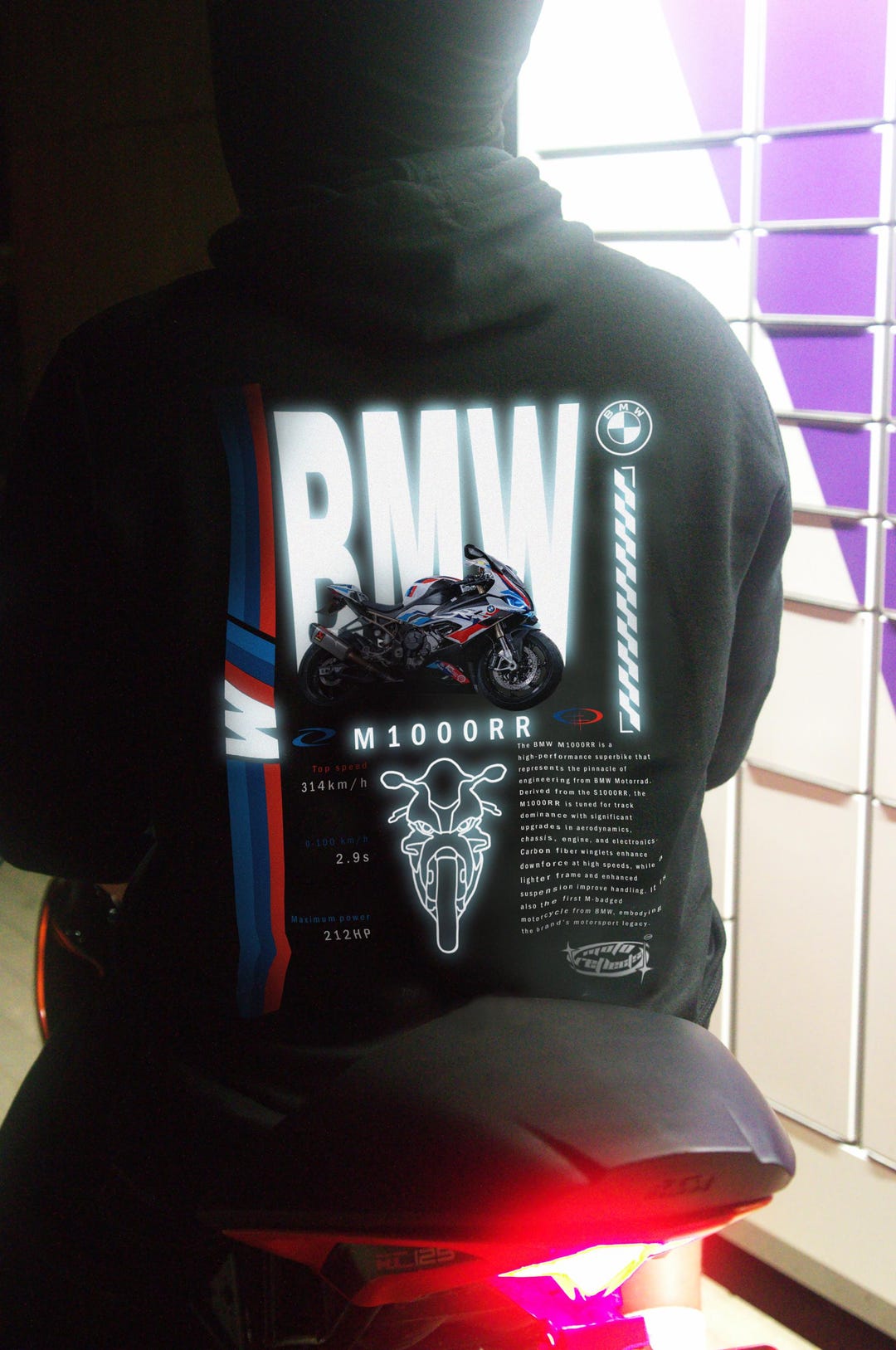 Reflective BMW M1000RR Motorcycle Graphic Design on Black Hoodie - Etsy