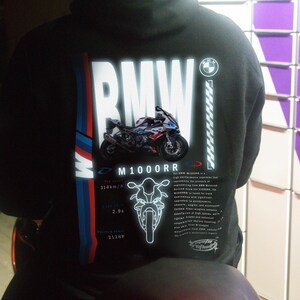 Reflective BMW M1000RR Motorcycle Graphic Design on Black Hoodie - Etsy