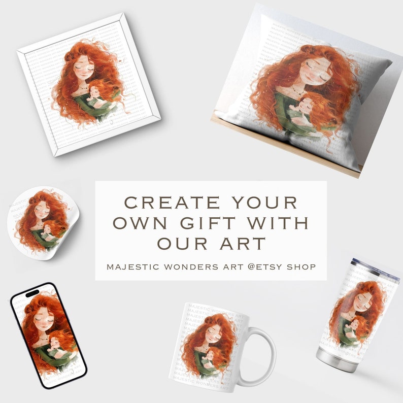 Merida Mom and Daughter Digital Print, Brave Princess Merida Mom and ...