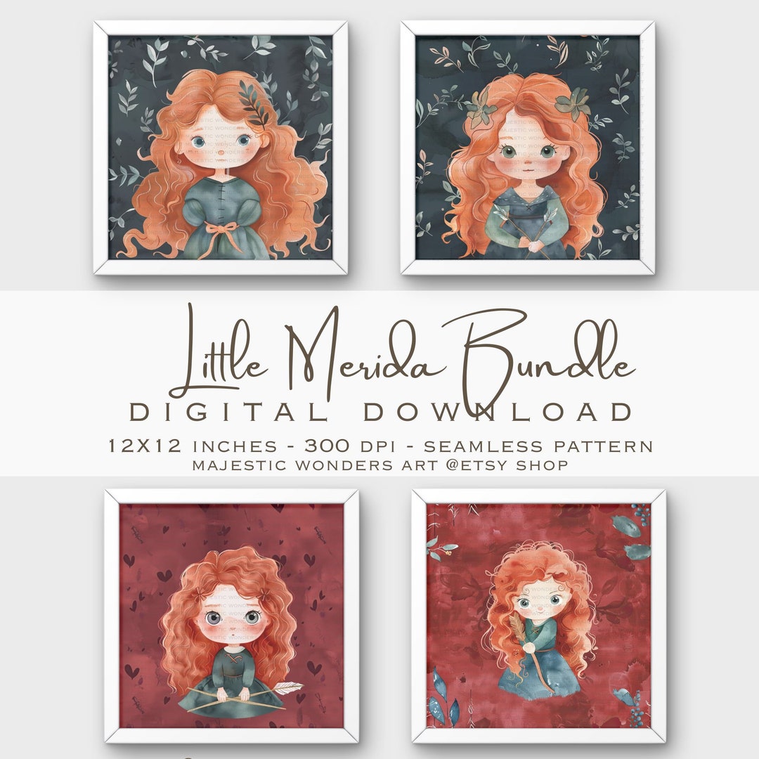 Little Merida Seamless Pattern Bundle, Brave Princess Merida Instant ...
