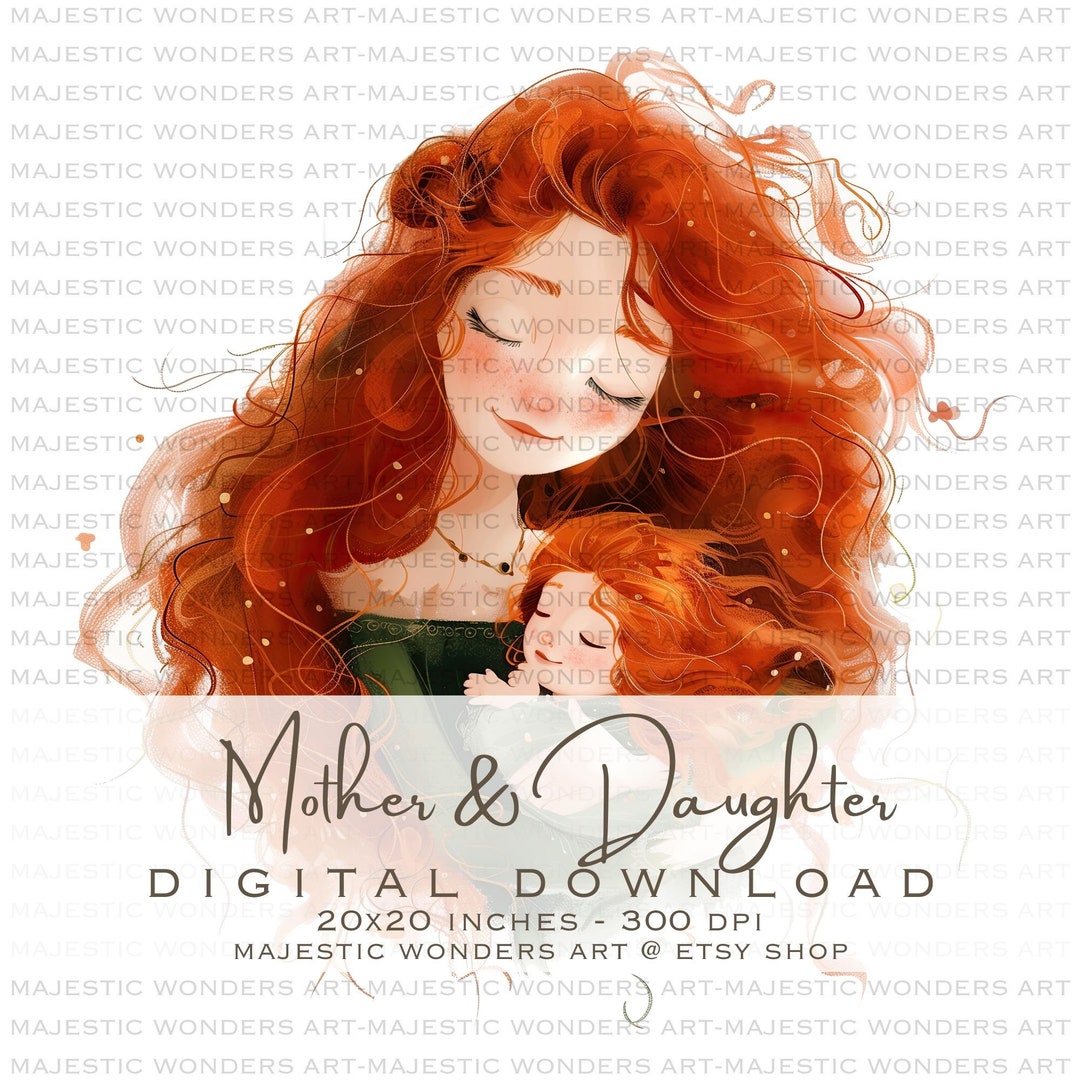 Merida Mom and Daughter Digital Print, Brave Princess Merida Mom and ...