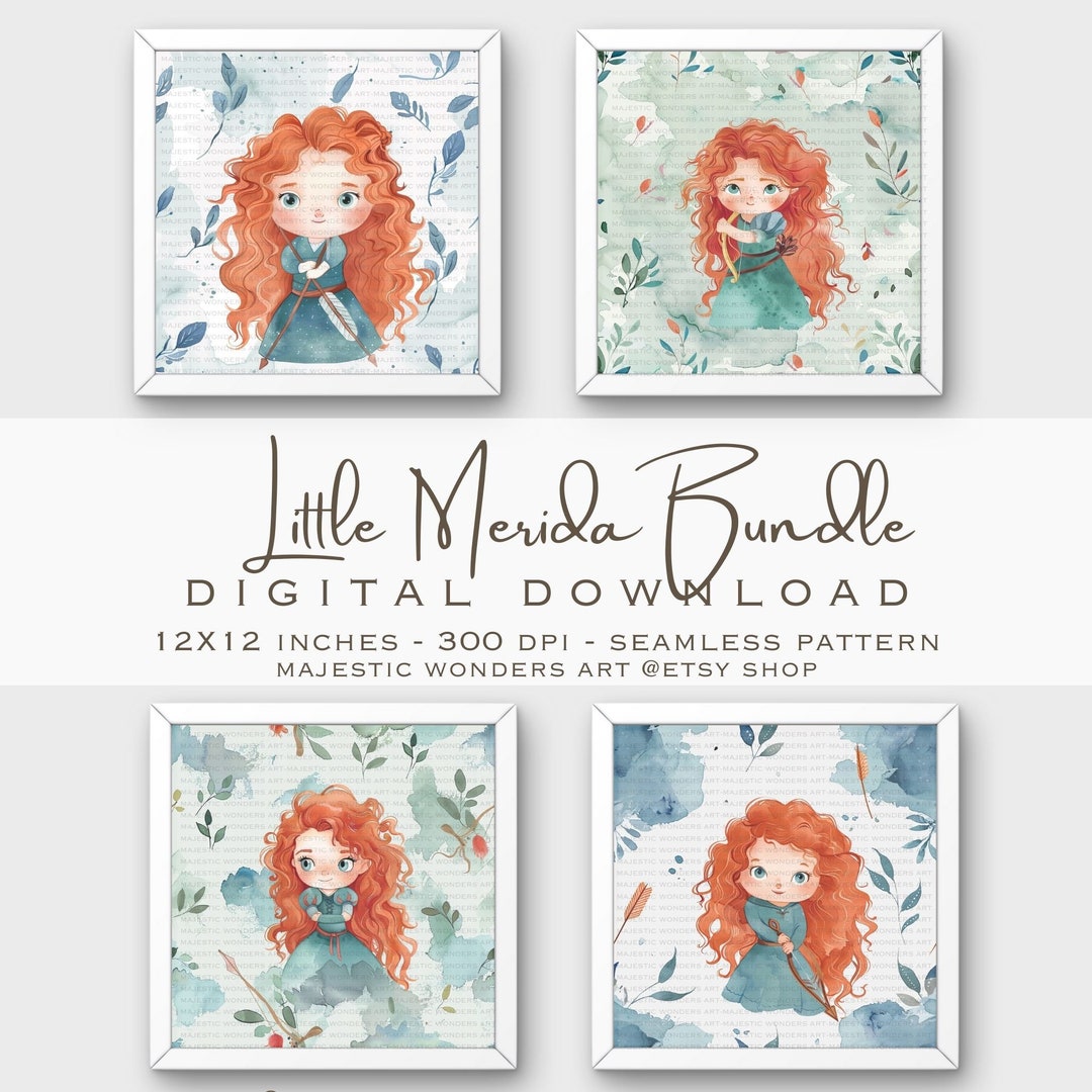 Bundle Little Merida Seamless Pattern, Brave Princess Merida Instant ...