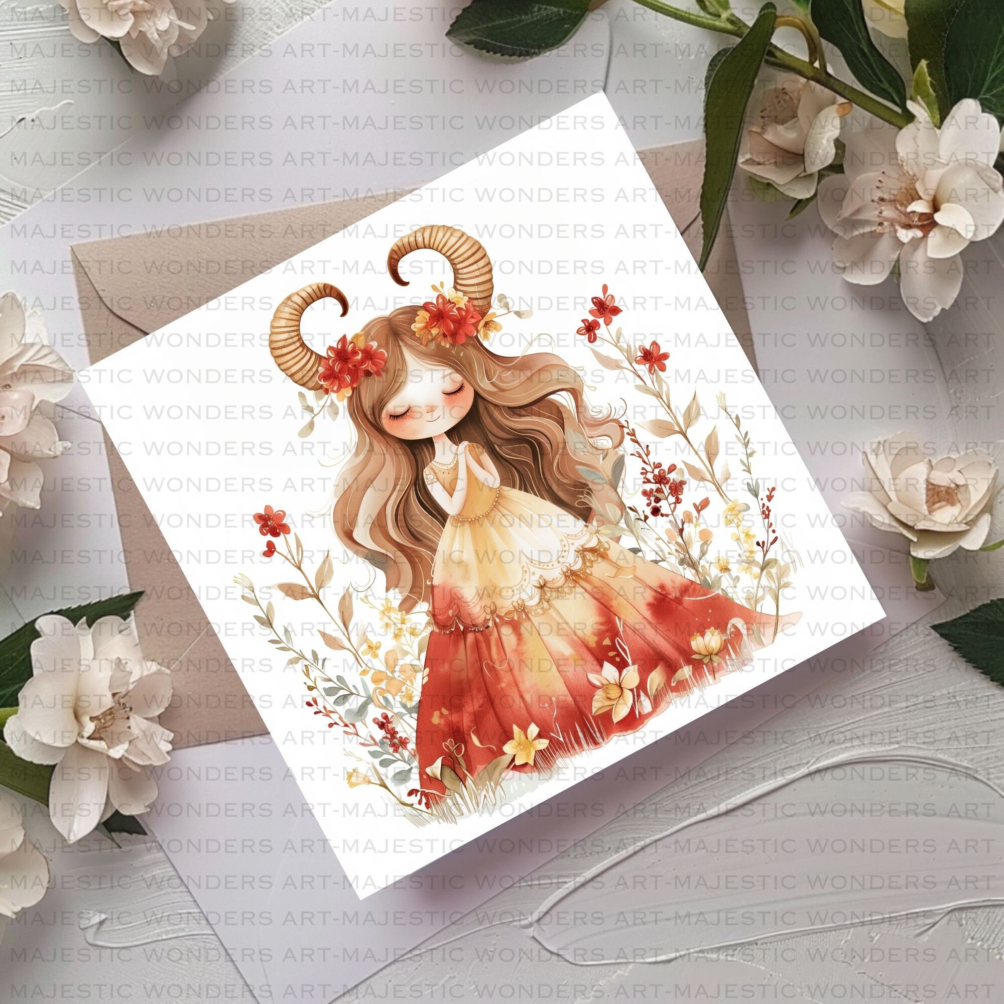 Aries Zodiac Sign Art, Aries Horoscope Digital Paper, Daffodils and ...