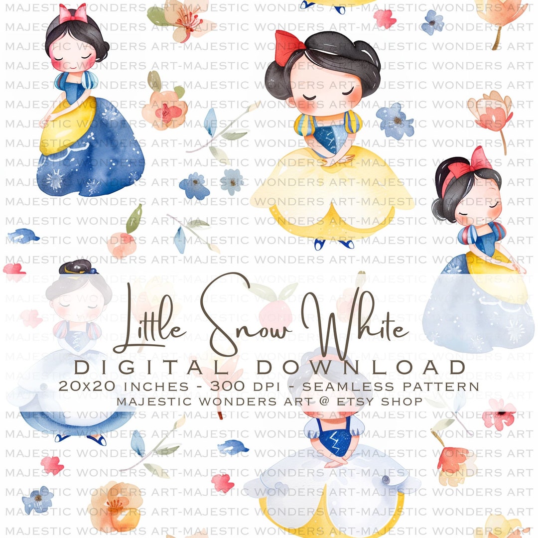 Little Princess Snow White Seamless Pattern, Snow White Digital ...