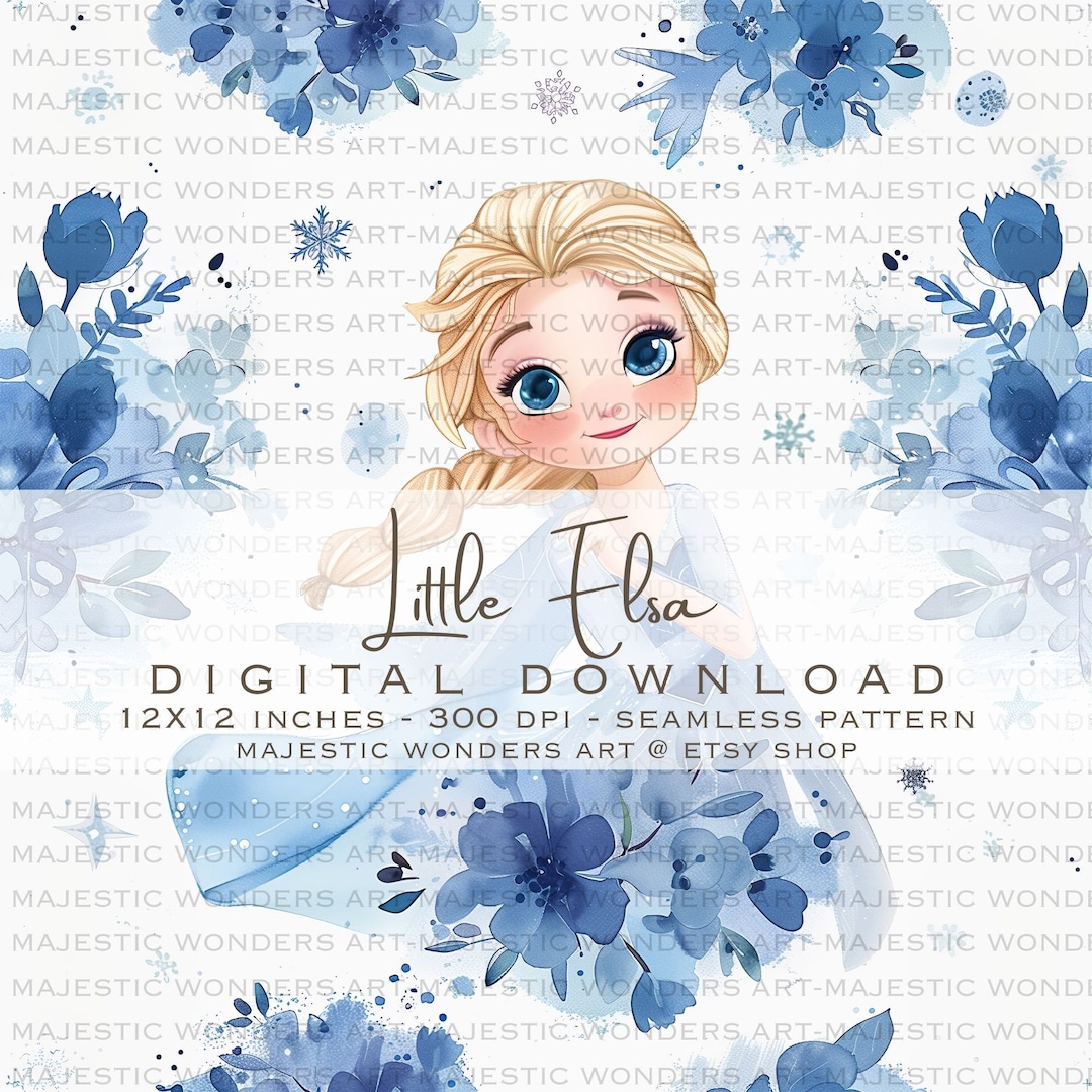 Little Elsa Princess Seamless Pattern, Frozen Elsa Princess Digital ...