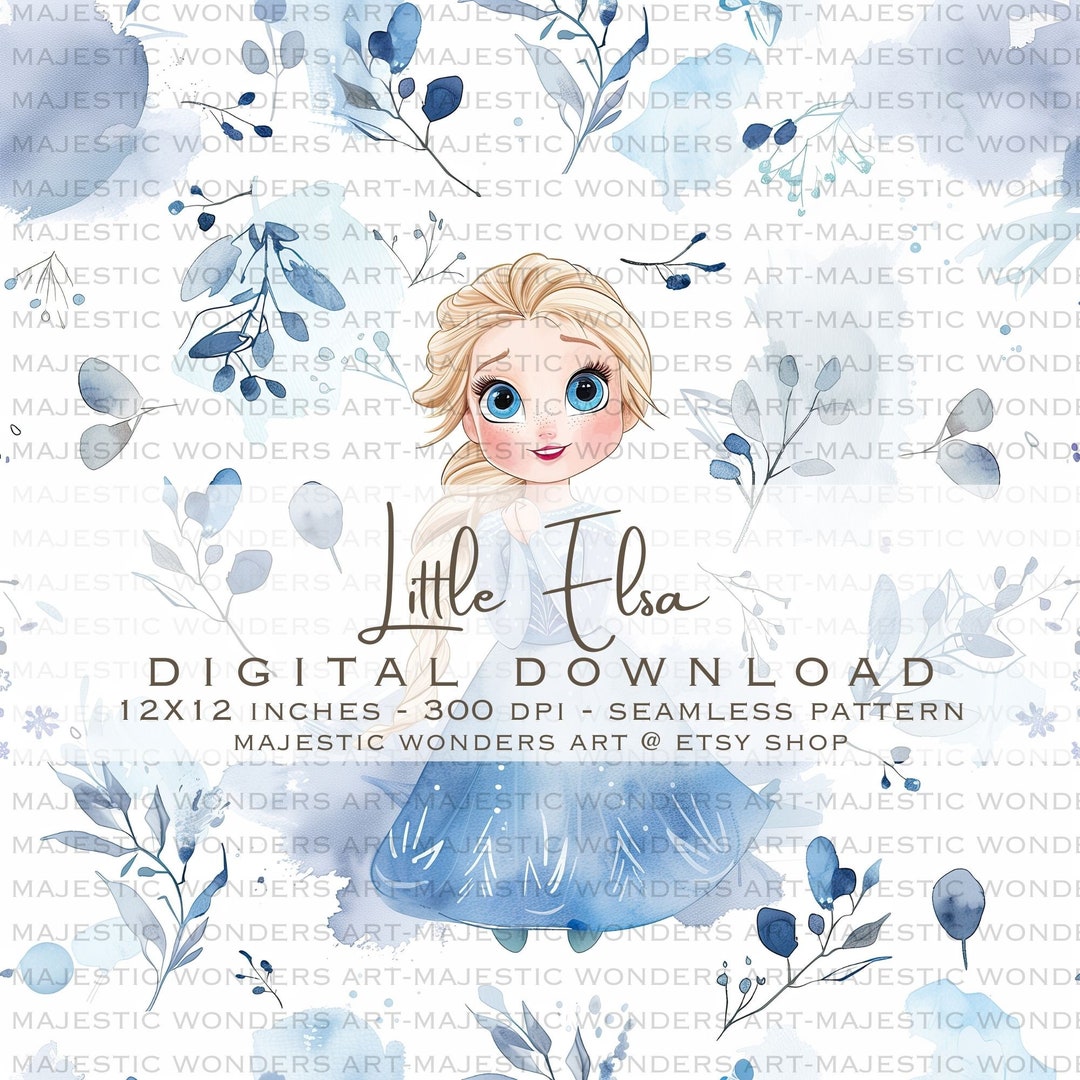 Little Elsa Princess Seamless Pattern, Frozen Princess Elsa Digital Art ...