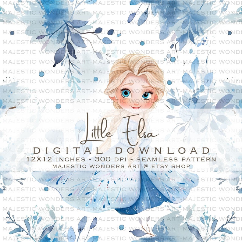 Little Princess Elsa Seamless Pattern, Frozen Princess Elsa Instant ...