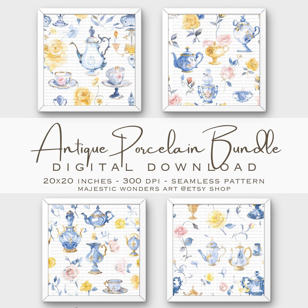 Antique Porcelain Pattern Bundle Digital Download, Beauty and the Beast ...