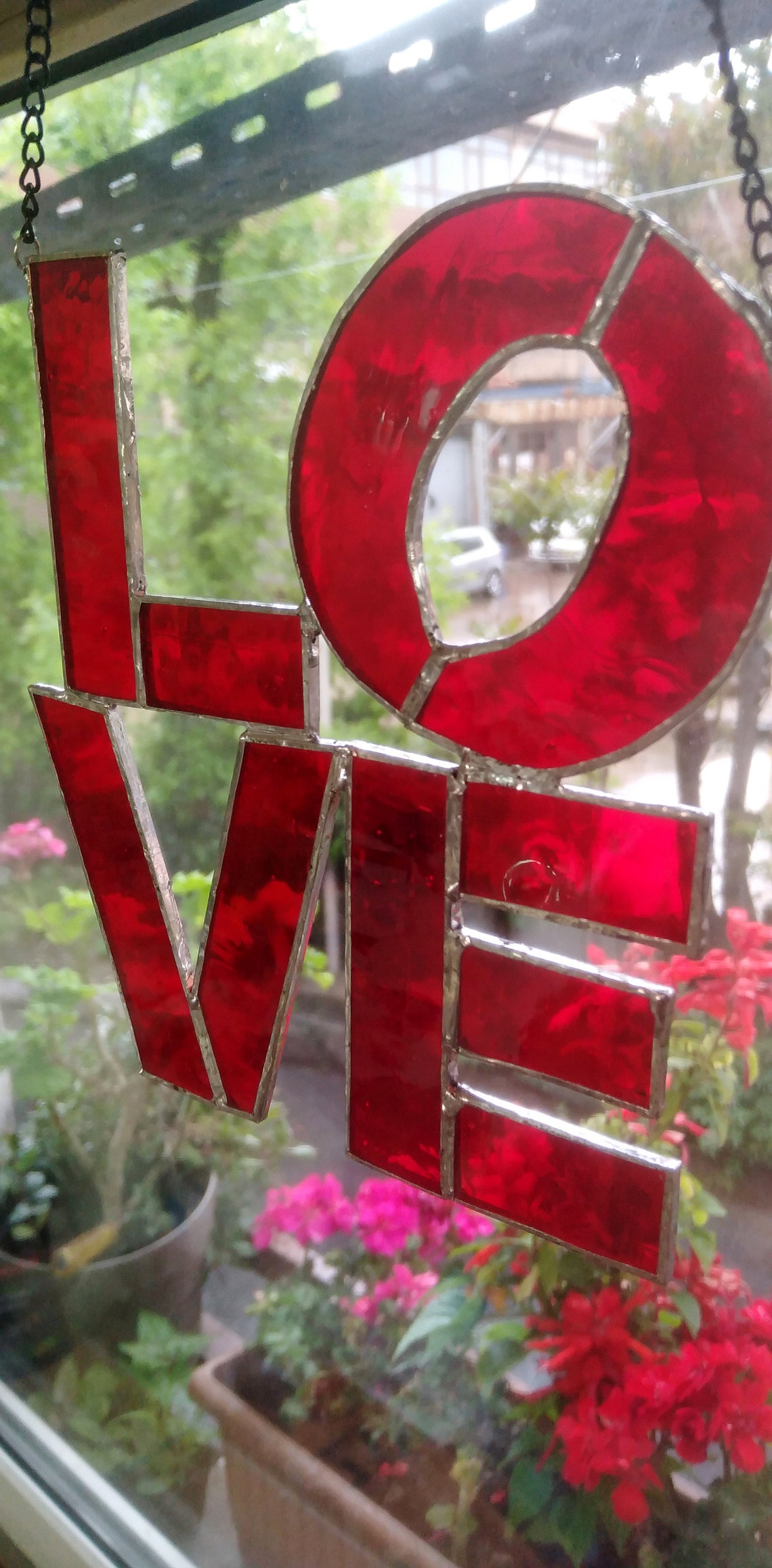I Love You Stained Glass Suncatcher Decorations, Romantic Heart Stained ...