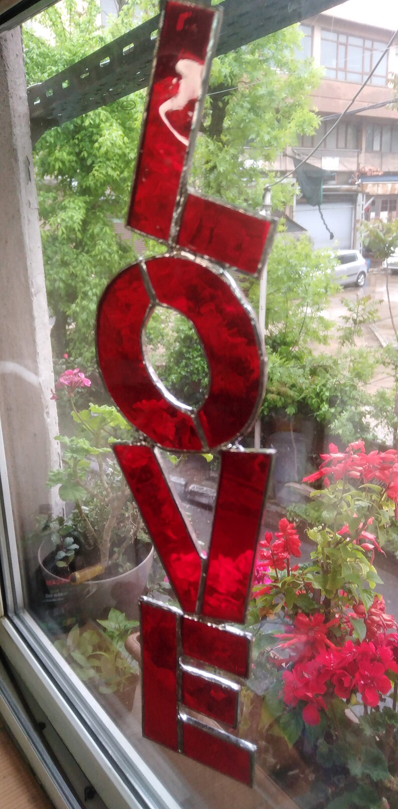 Love Stained Glass Suncatcher Decor, Handmade Stained Glass Window ...