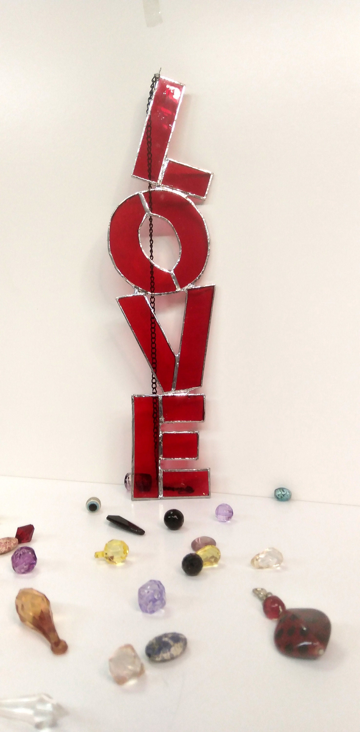 Love Stained Glass Suncatcher Decor, Handmade Stained Glass Window ...