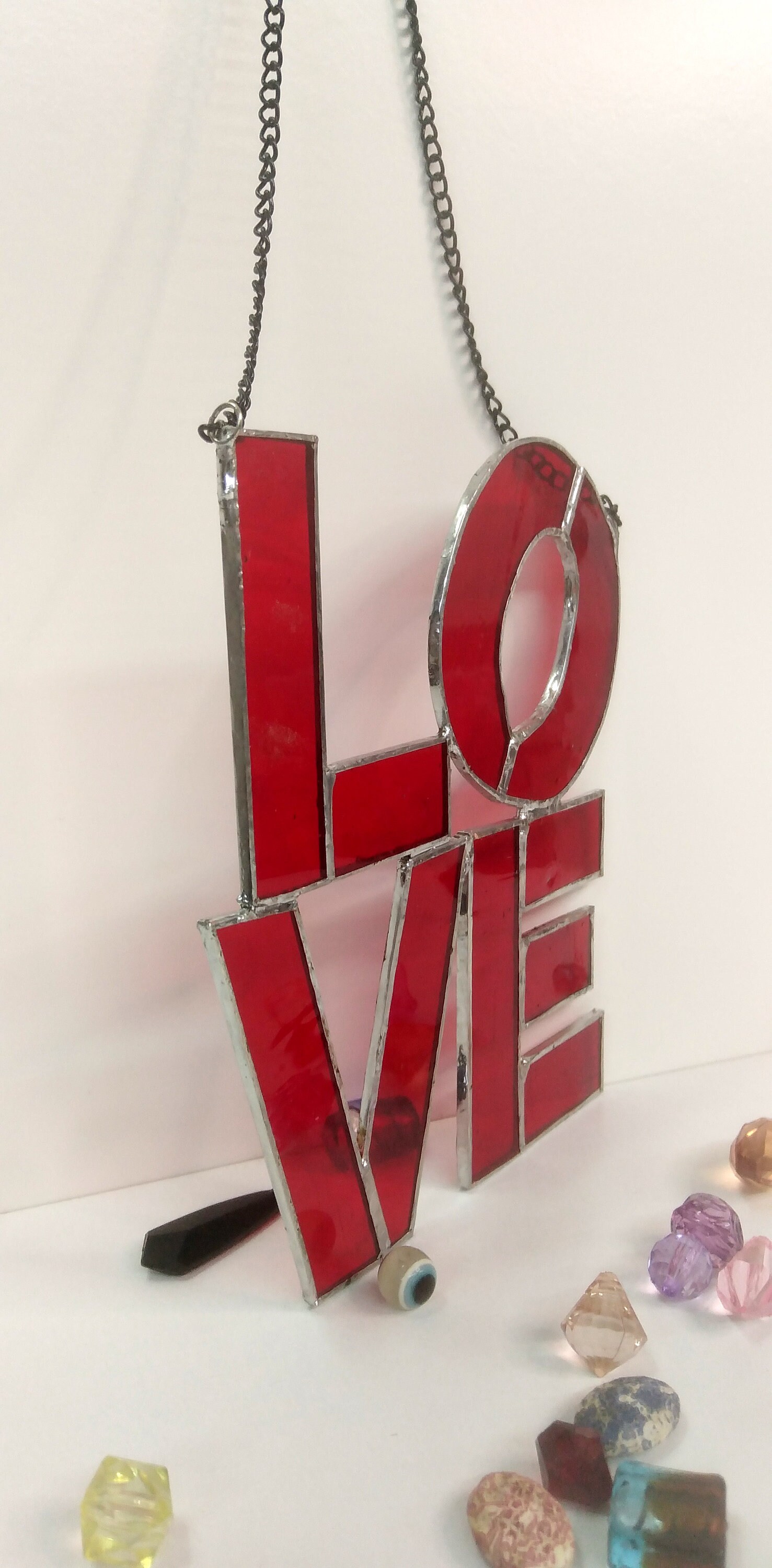 I Love You Stained Glass Suncatcher Decorations, Romantic Heart Stained ...