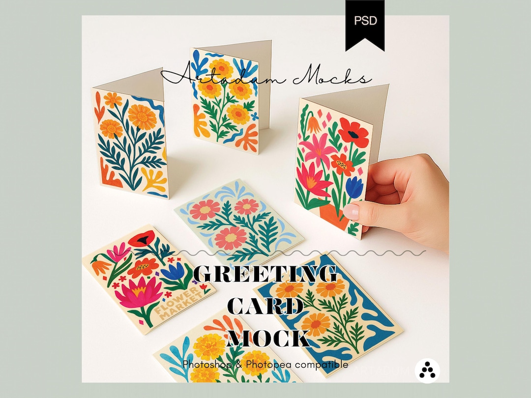 Greeting Card Mockup, 5x7 Notecard, Multiple Cards, Changeable ...