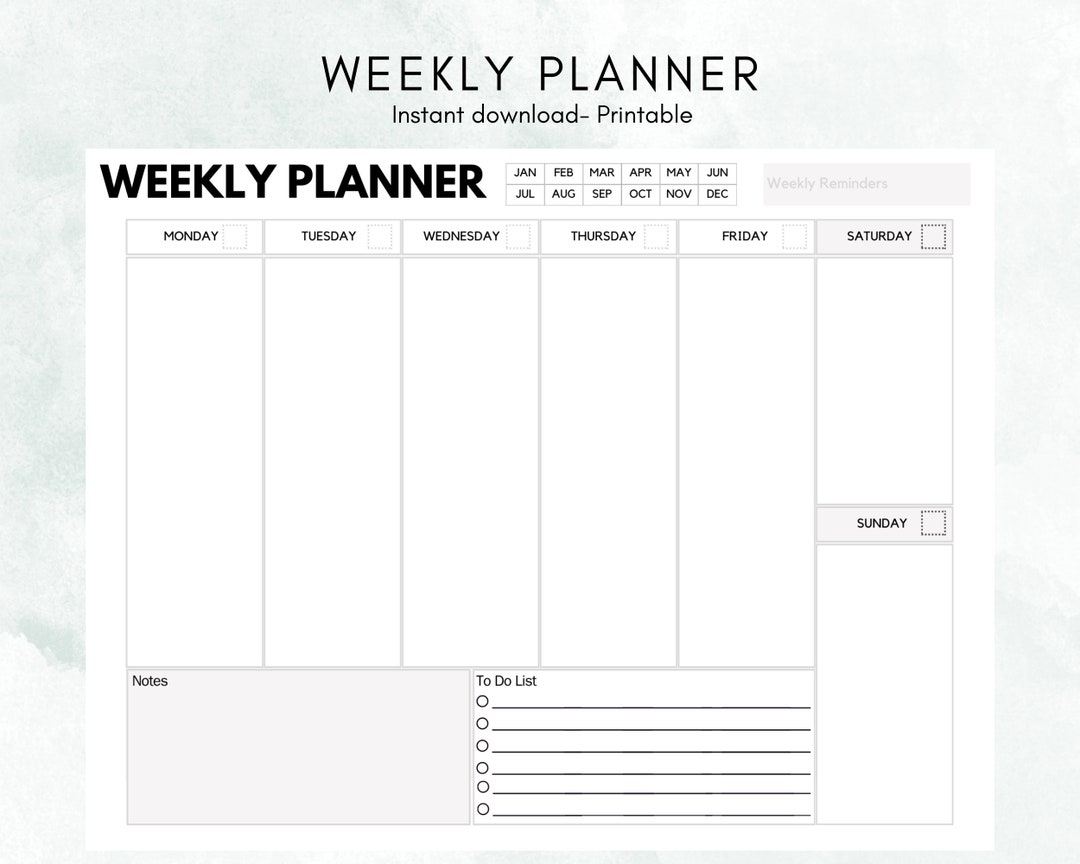 Weekly Planner Printable to Do List, Minimal Weekly Schedule, Weekly ...