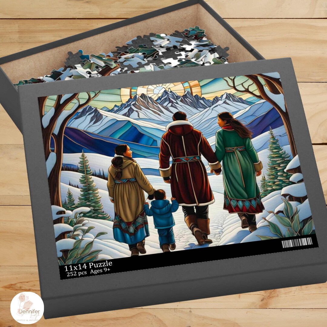 Winter Family Puzzle Indigenous Art, Family Activity, Holiday Gift - Etsy