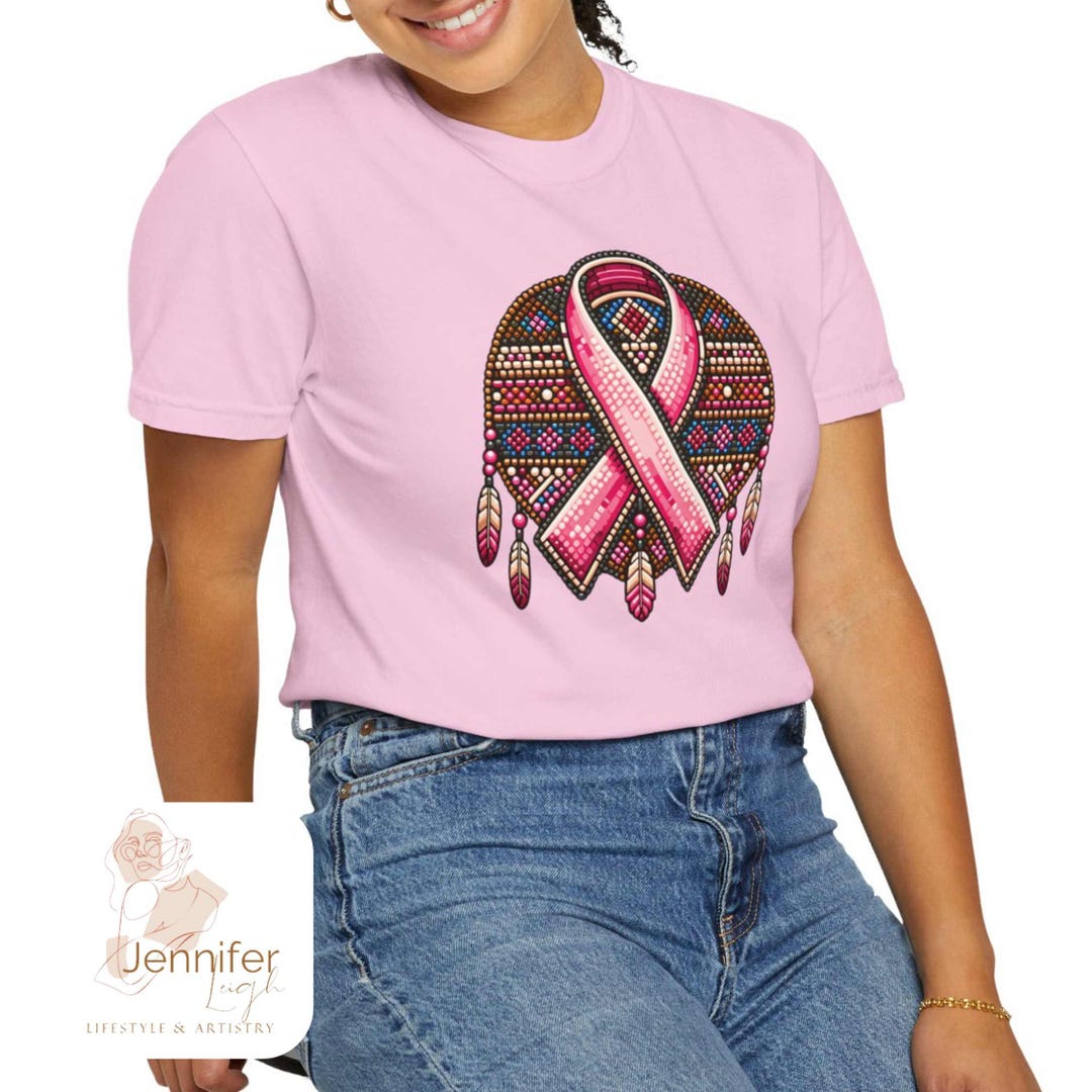 Pink Ribbon Breast Cancer Awareness Native Bead Style Art Design Shirt ...