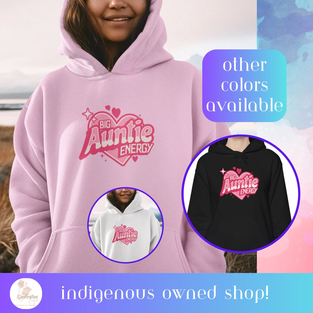 Indigenous Big Auntie Energy Heart Pink Unisex Heavy Blend™ Hooded ...