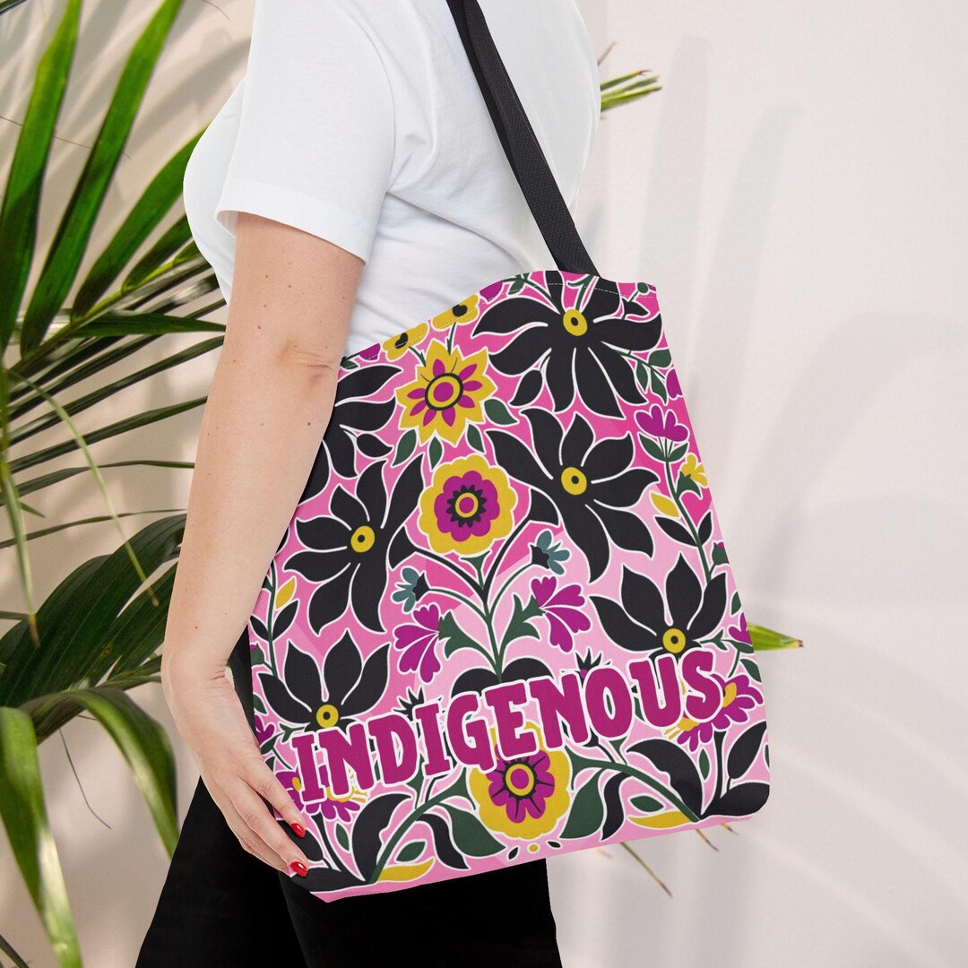 Indigenous Pink Floral Native Designs Tote Bag. Indigenous Owned Tote ...