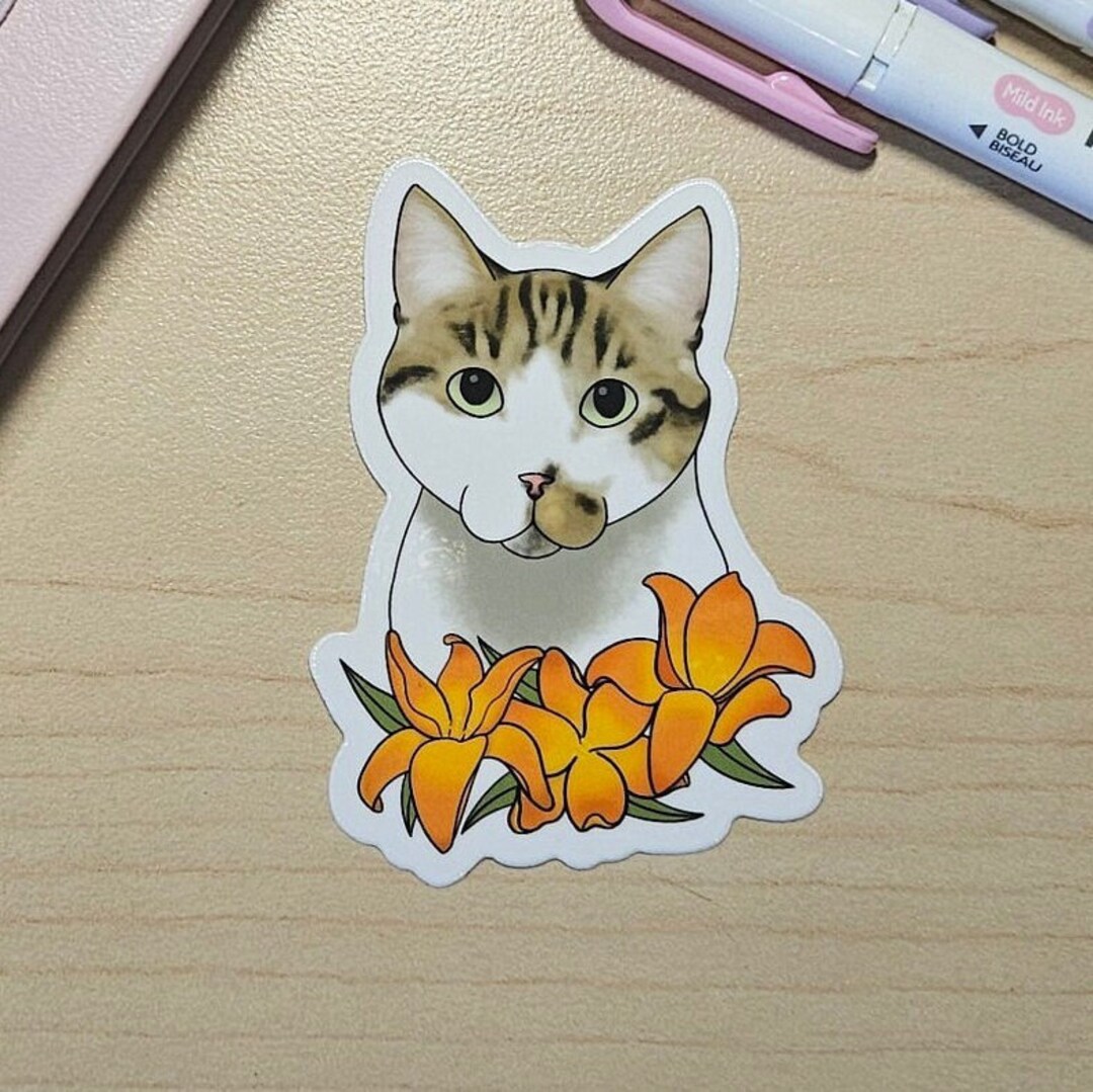 Tiger Lily Die-cut Vinyl Sticker - Waterproof - Cat - Floral - Cute - Etsy