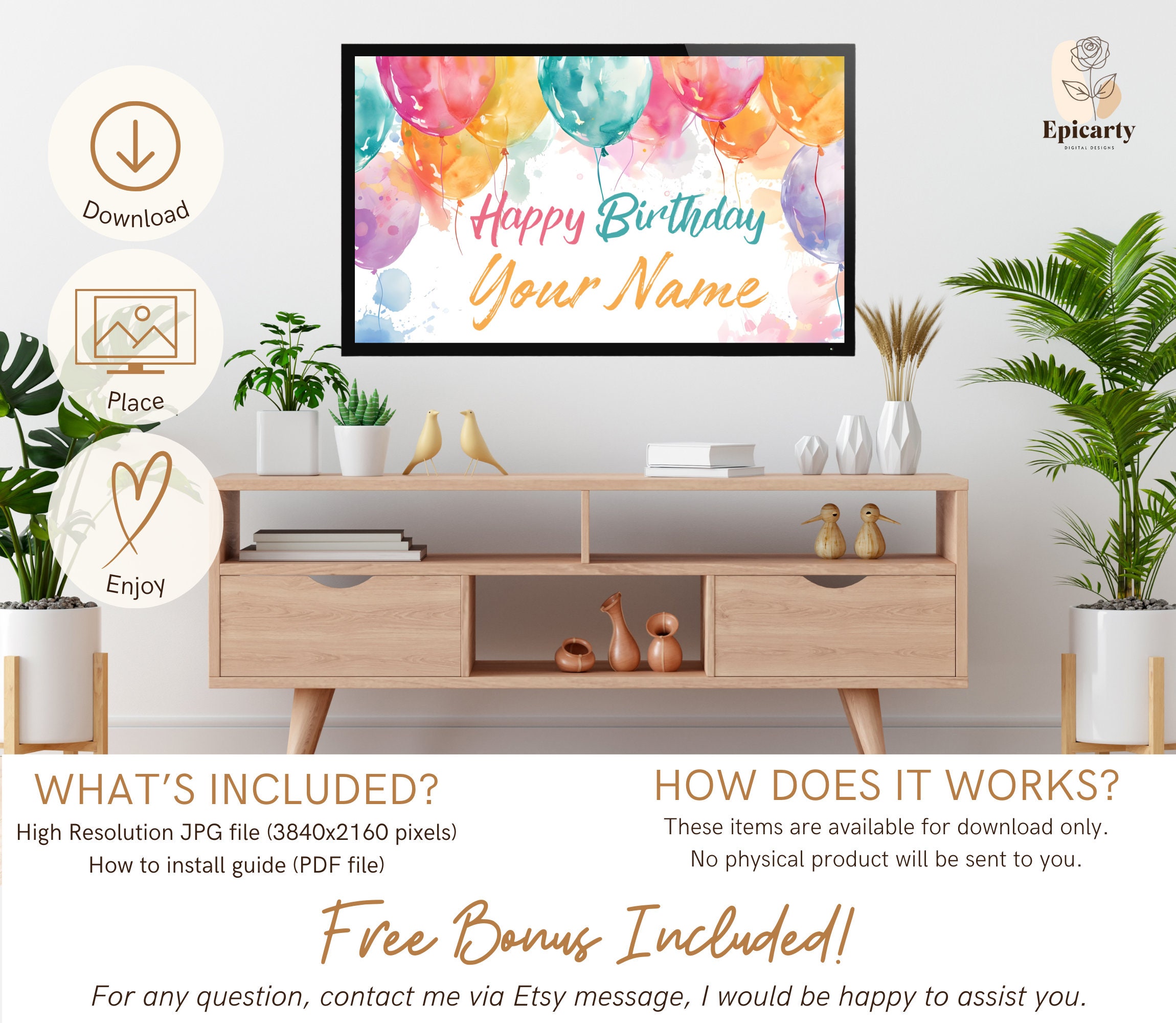 Personalized Birthday Balloons Samsung Frame TV Art (digital Download ...