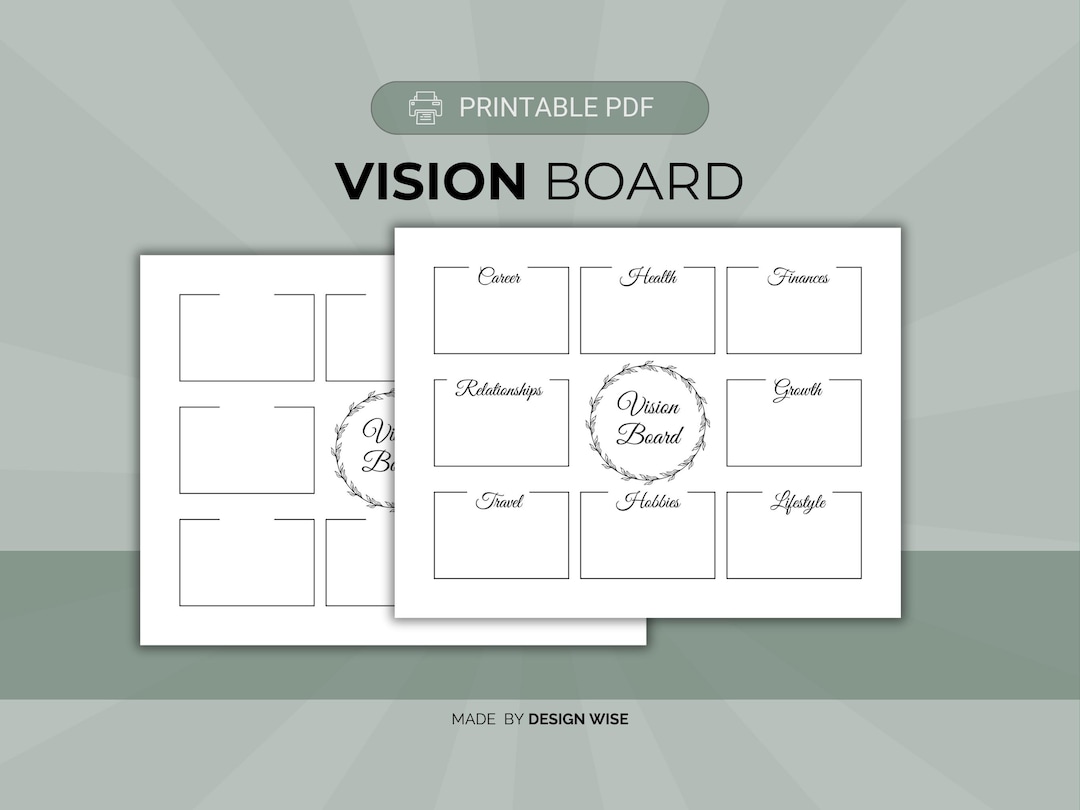 Customizable Digital & Printable Vision Board Template With Titled ...