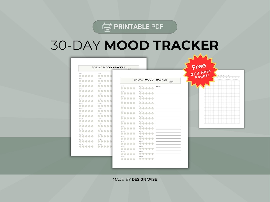 30-day Mood Tracker | Printable & Digital Mood Journal | Mental Health ...