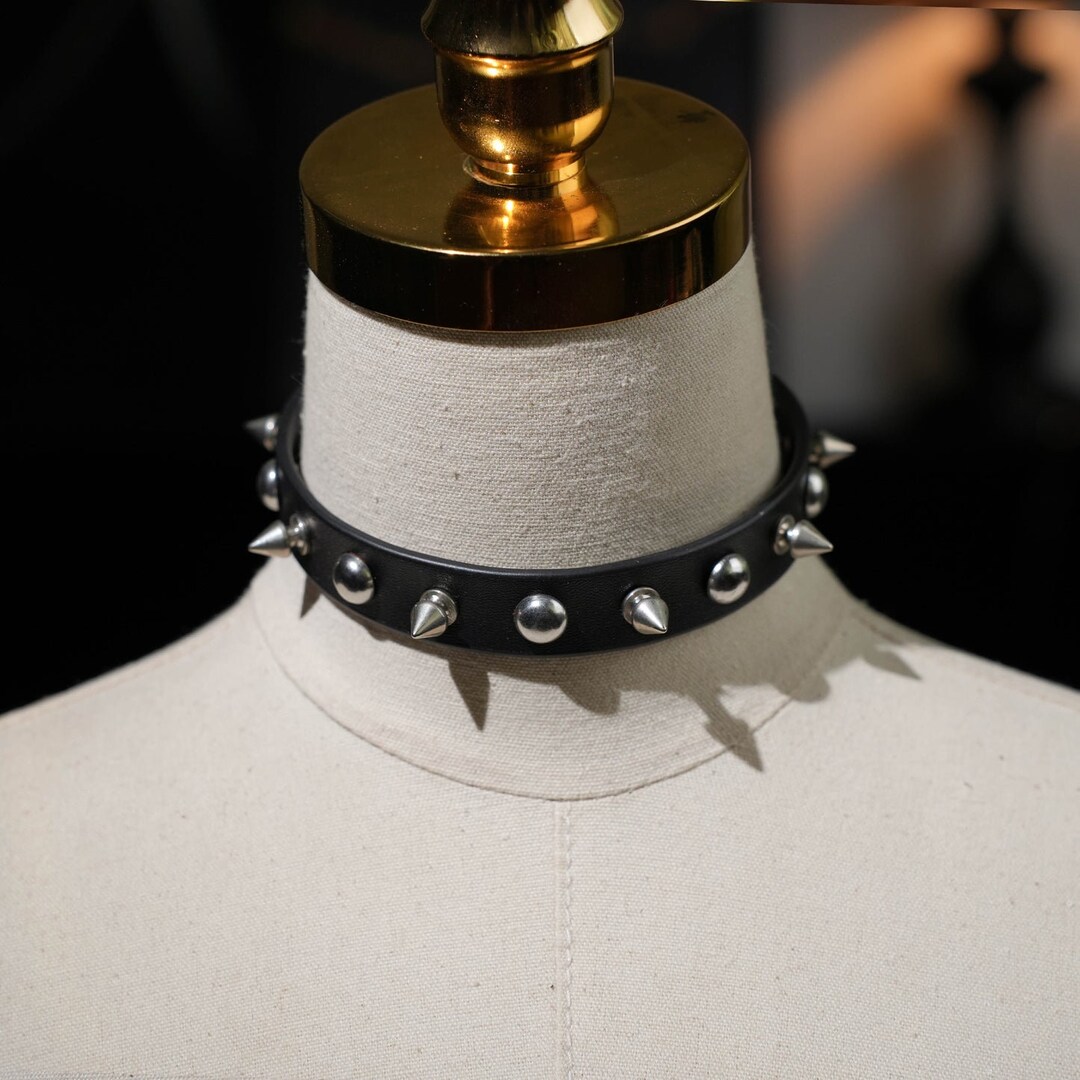 Handmade Goth Punk Collar Black Leather Spiked Choker Necklace - Etsy UK