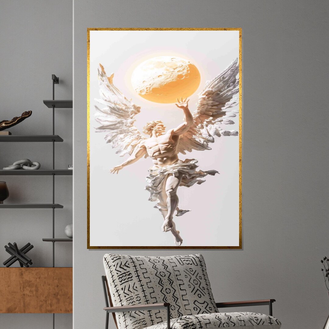 Celestial Angel Canvas Moonlight Ascension Art Radiant Angel Wall