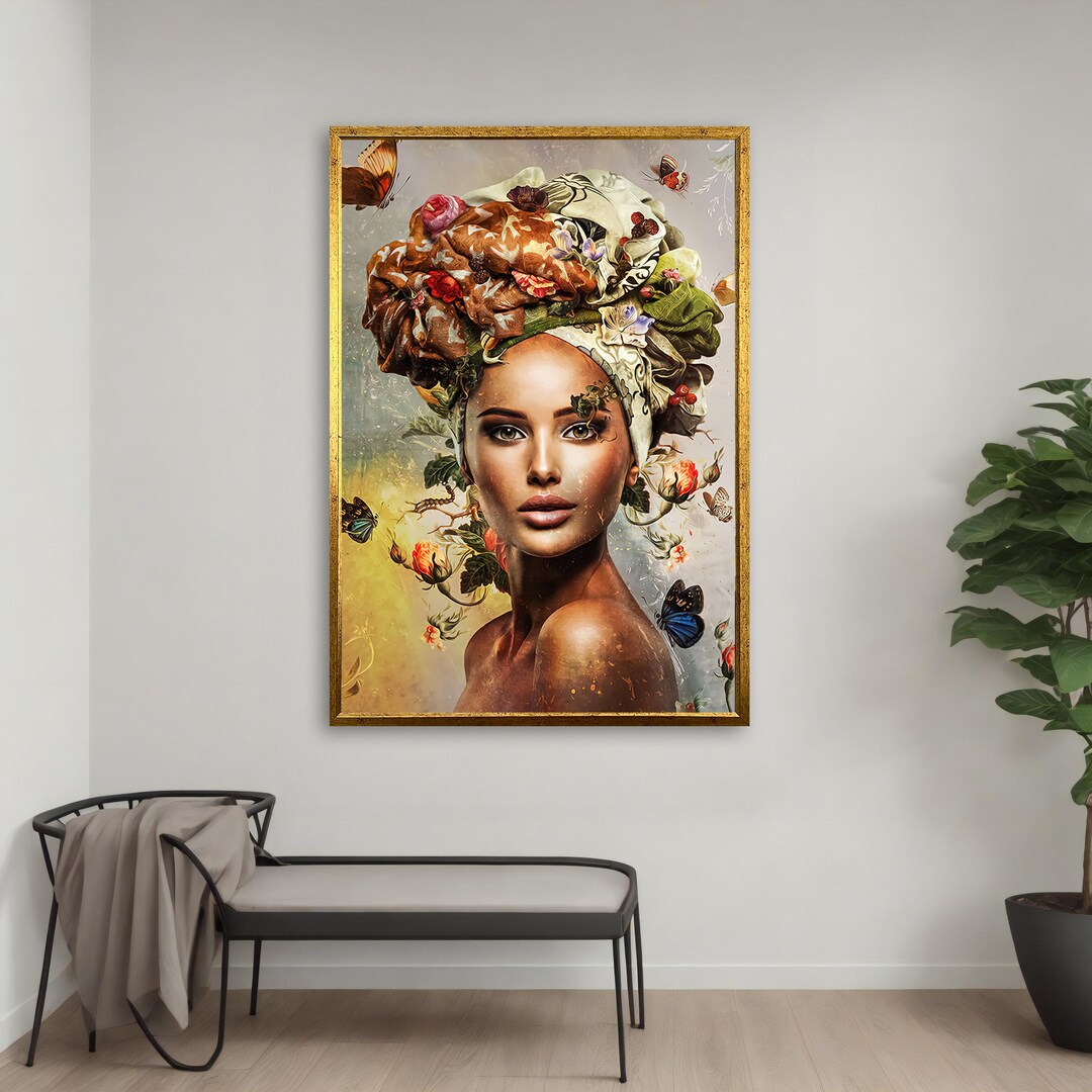 Colorful Woman With Flower Head Portrait Painting - Chic Modern Wall ...