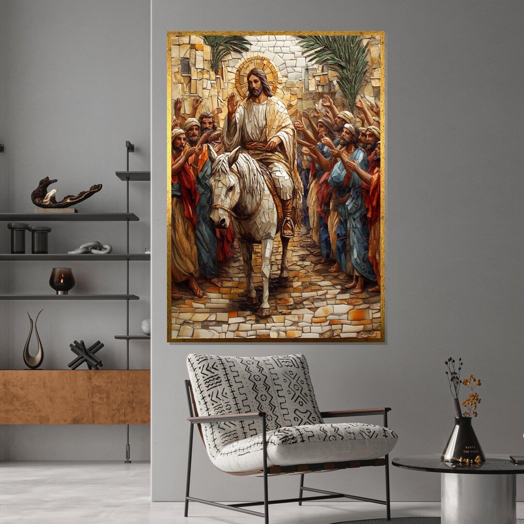 Palm Sunday Jesus Canvas, Jesus on Donkey Art, Jesus Triumphal Entry ...