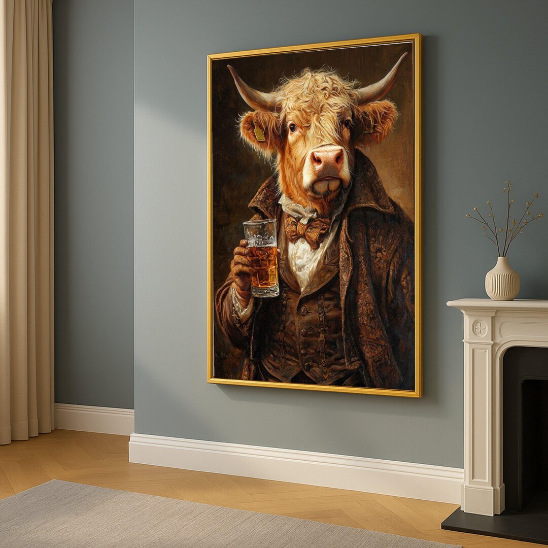 Distinguished Bull Portrait Canvas, Victorian Style Animal Art ...