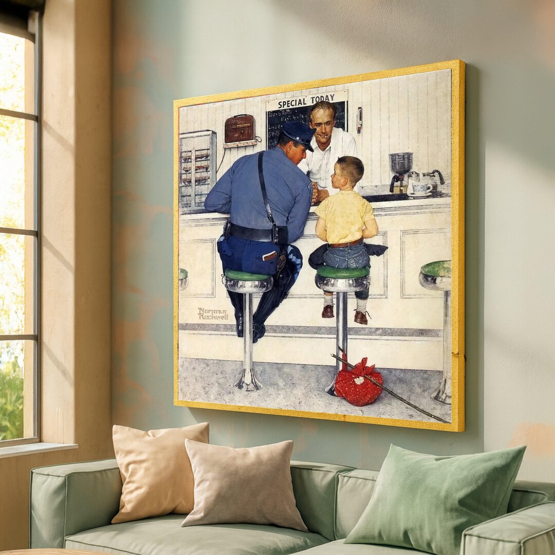 Norman Rockwell the Runaway Canvas Wall Art, Vintage Diner Scene, Boy ...
