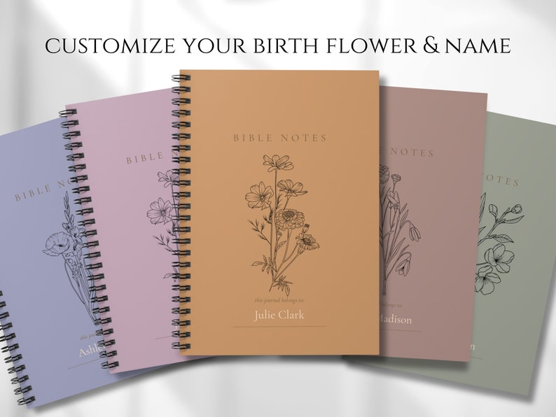 Personal Custom Journal, Birth Flowers Gift Notebook, Spiral Bound Wild ...