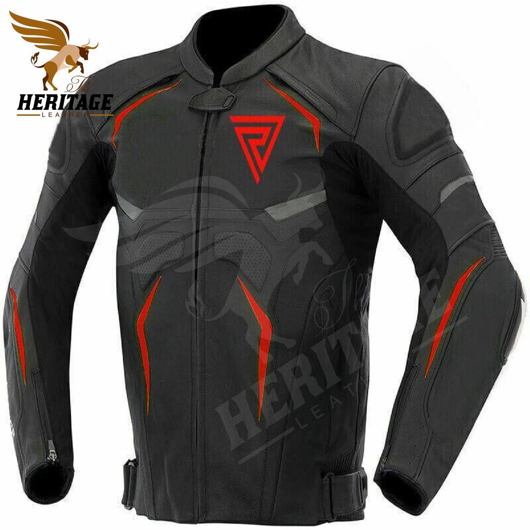 Men's Black Cowhide Leather Motorcycle Jacket | Red Accent Armored ...