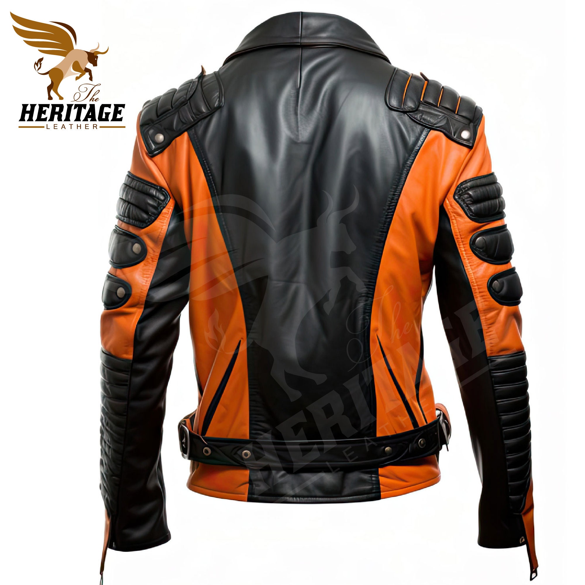 Men Leather Orange Biker Jacket Genuine Men Leather Jacket Real ...