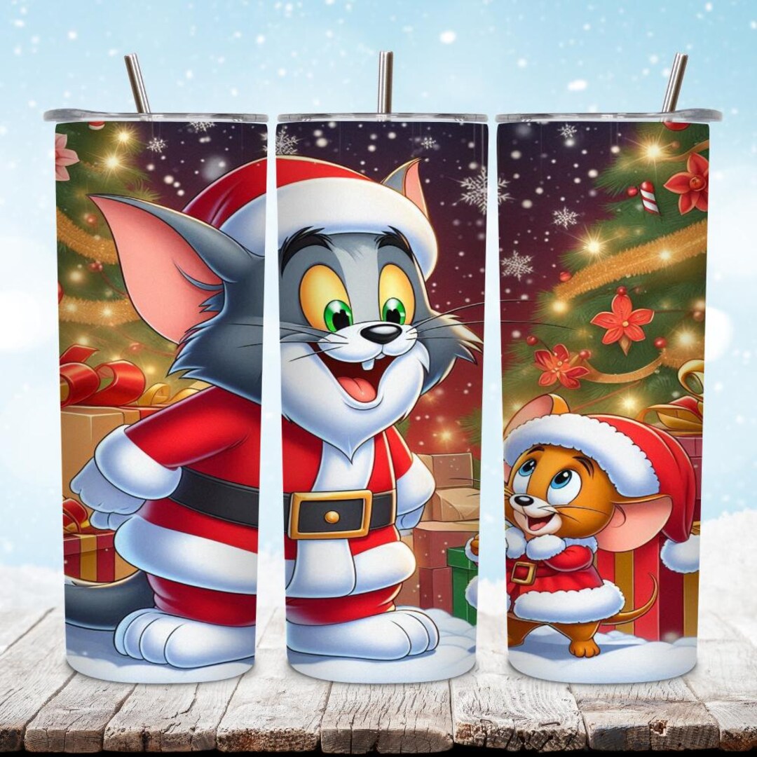 Santa Tom & Jerry Winter Tumbler Wrap, Xmas Deco Design, 20oz Skinny ...